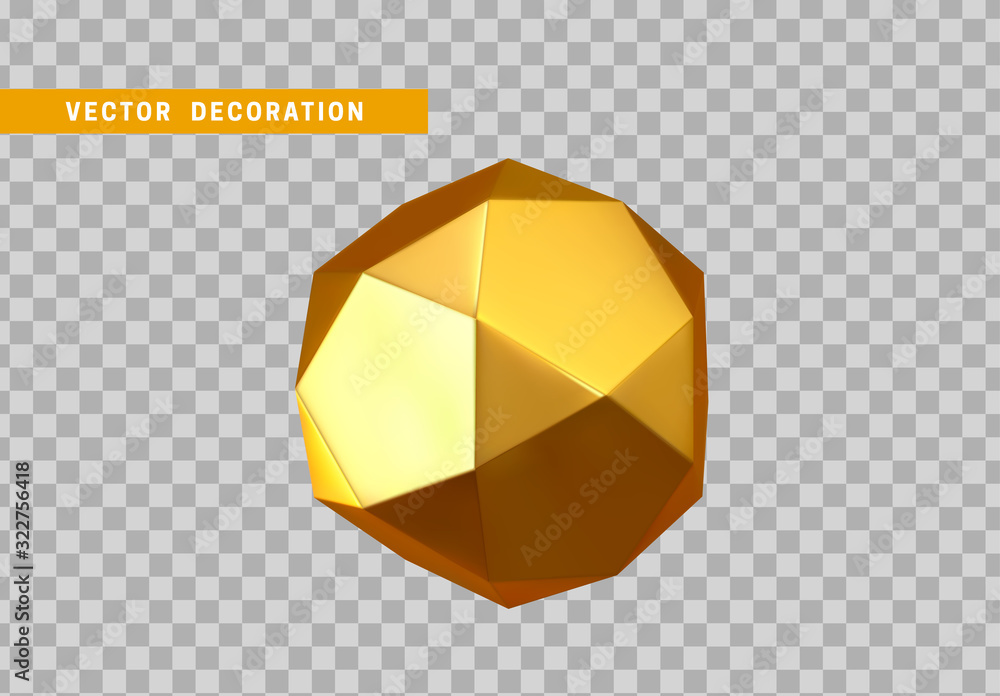 Golden Geometric figure icosahedron polyhedron with 20 faces. Isolated ...