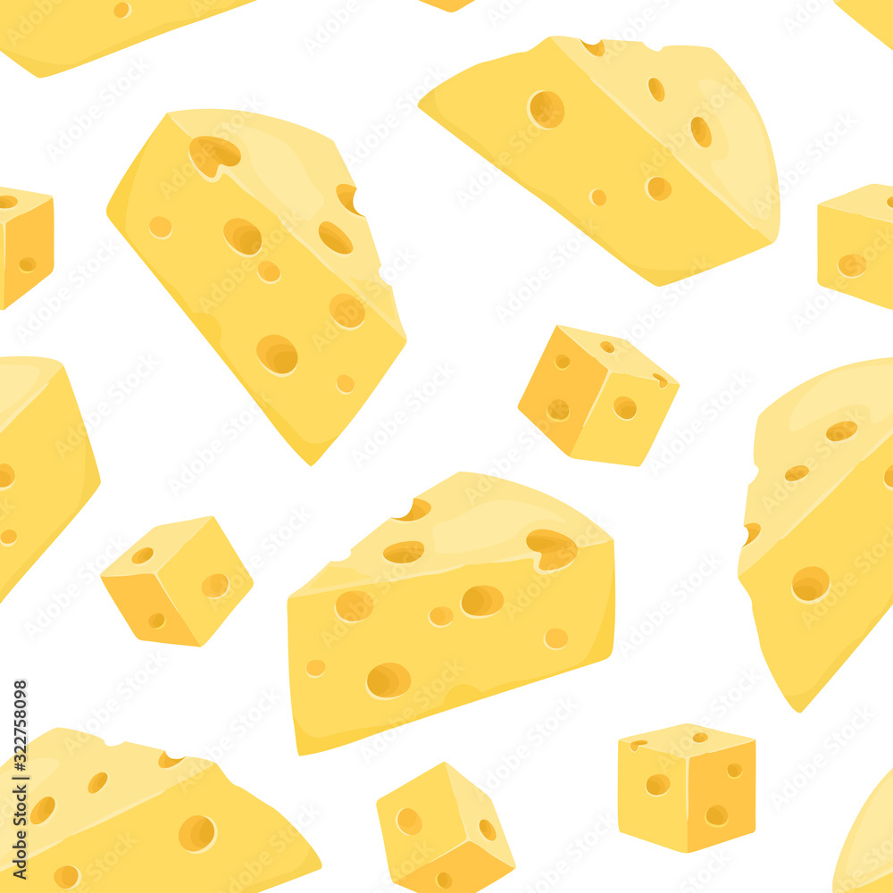 Cheese seamless pattern. Pieces of yellow cheese isolated on a white ...