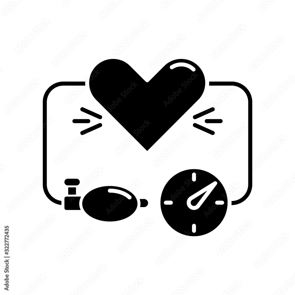 High blood pressure black glyph icon. Arterial pressure measure ...