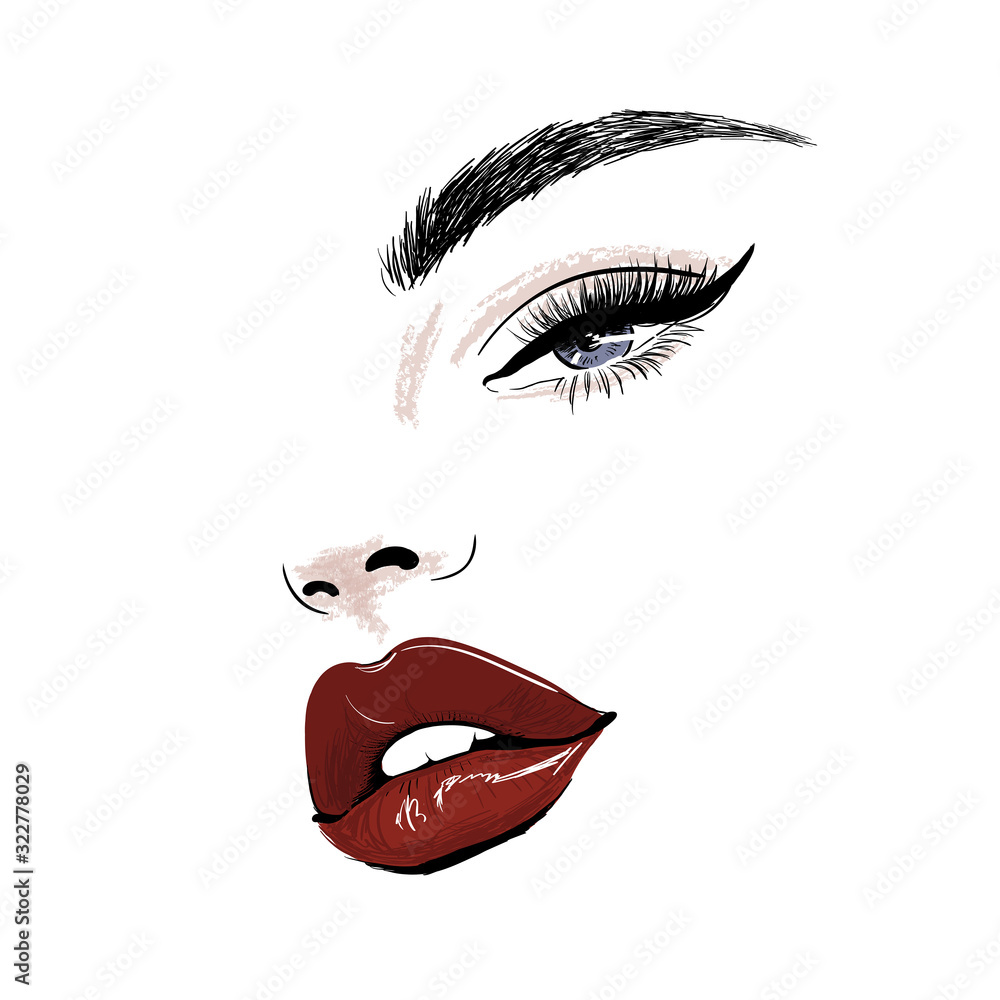 sensual face with red juicy lips and eye art Stock Vector | Adobe Stock sensual face with red juicy lips and eye art Stock Vector | Adobe Stock