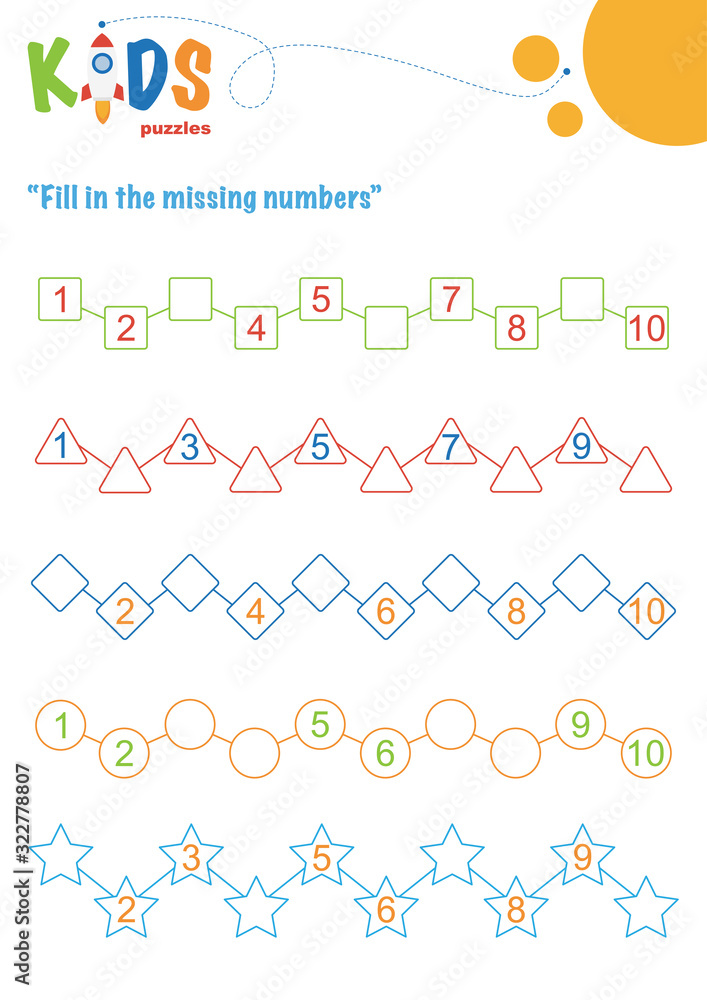 Fill in the missing numbers. Counting worksheet. Easy colorful math ...