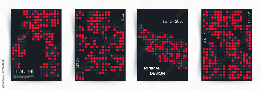 Set of covers. Minimal abstract design in the matrix style with red and ...