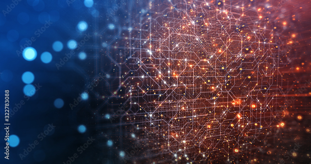 Abstract tech background made of printed circuit board. Depth of field ...