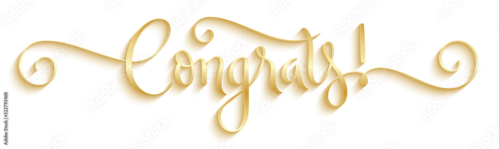 CONGRATS! metallic gold vector brush calligraphy banner with spirals ...