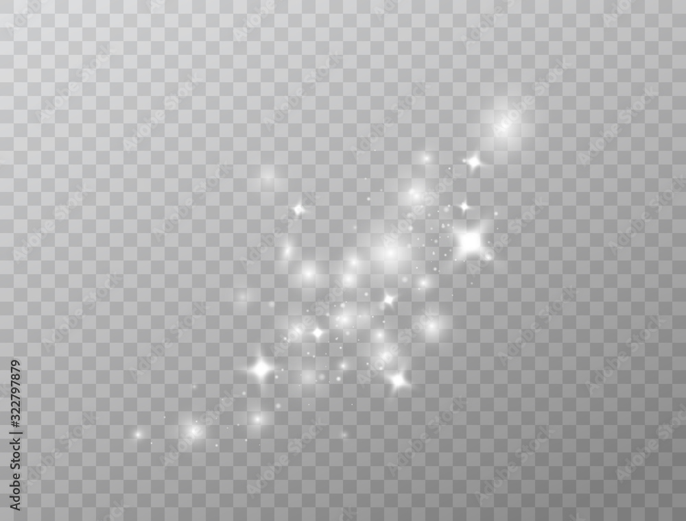 White glowing lights wave isolated on transparent background. Star burst with sparkles. Magic ...