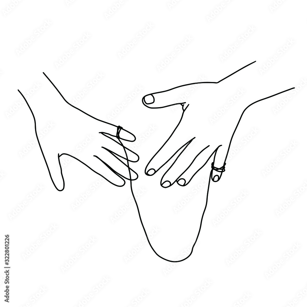Hands palms together. One Line hands vector drawing. Hands icon ...