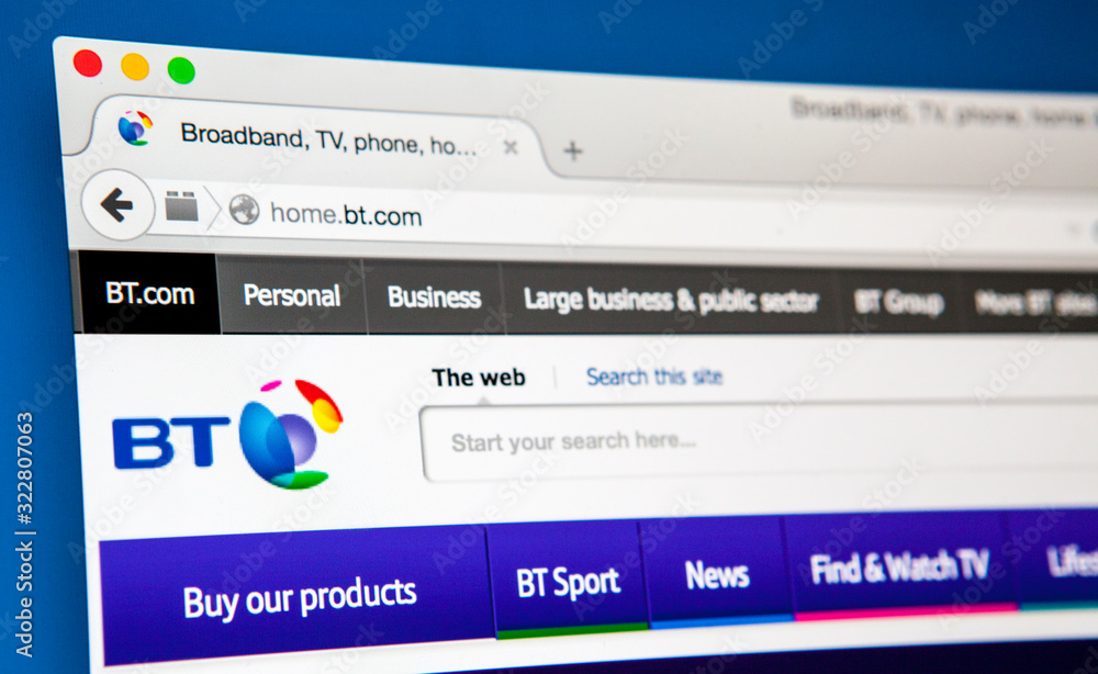 Homepage of the BT Website Stock Photo | Adobe Stock