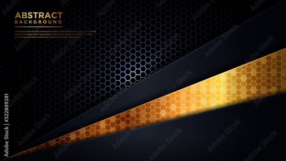 Abstract Modern Dark Blue And Gold Futuristic Background Abstract Dark Gray Hexagon Mesh In