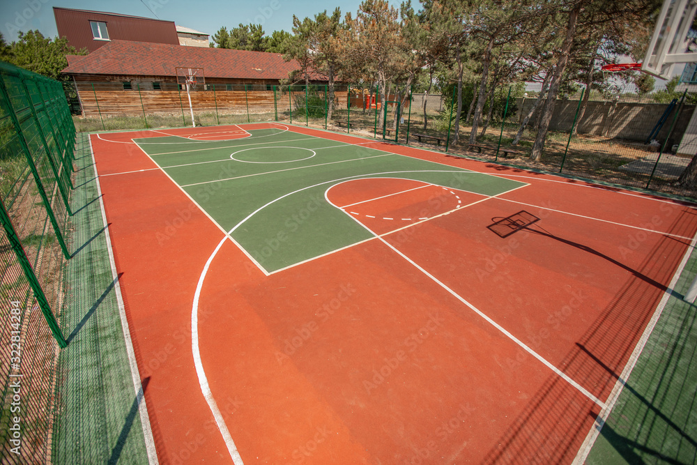 Basketball ground in a public park. Sports basketball court from ...