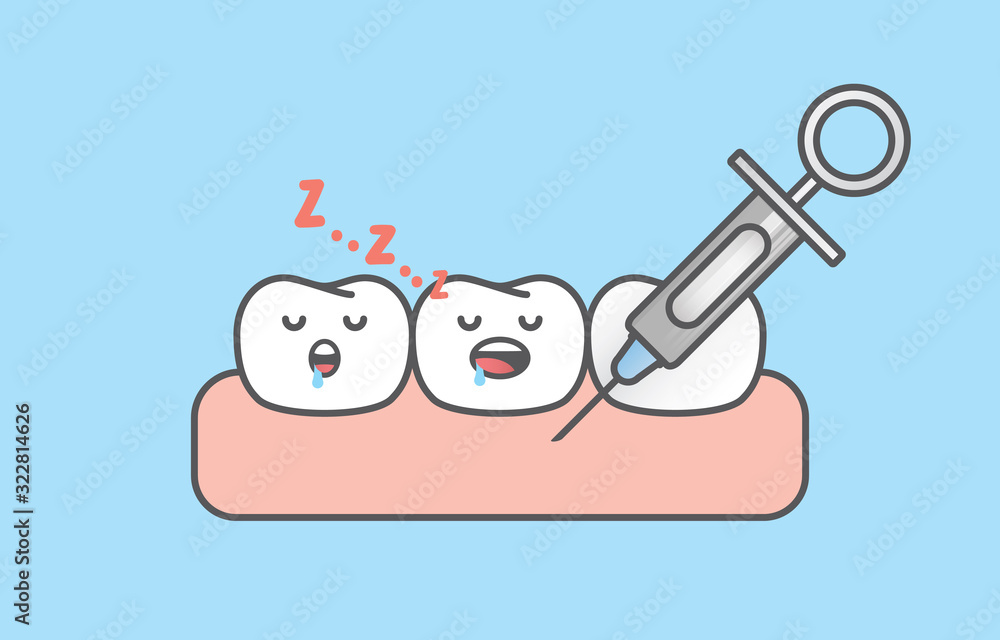 Dental anesthesia,teeth cartoon sleeping when a syringe injecting to ...