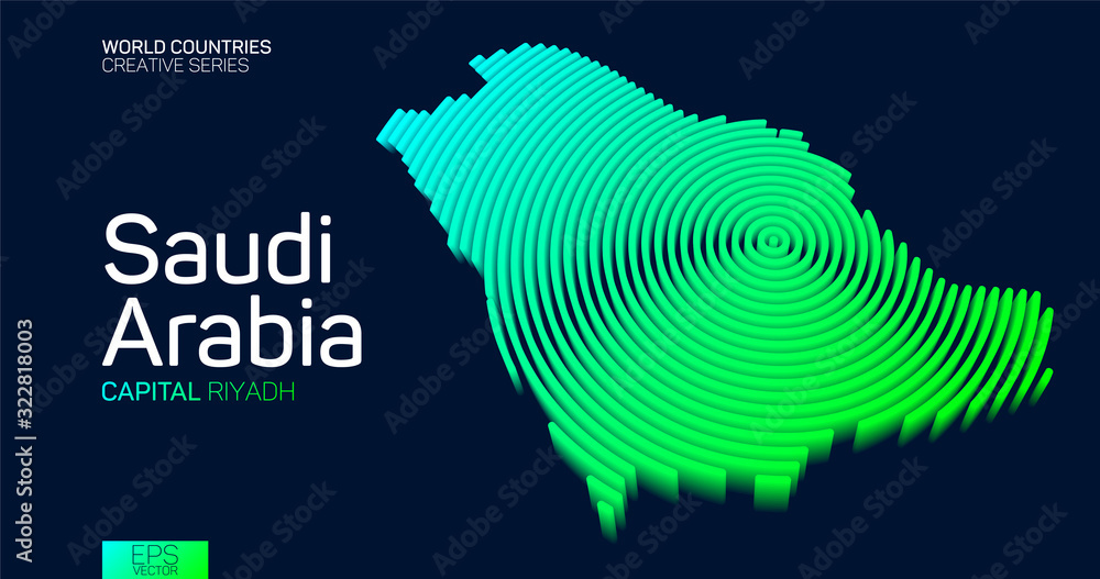 Isometric map of Saudi Arabia with neon circle lines Stock Vector ...