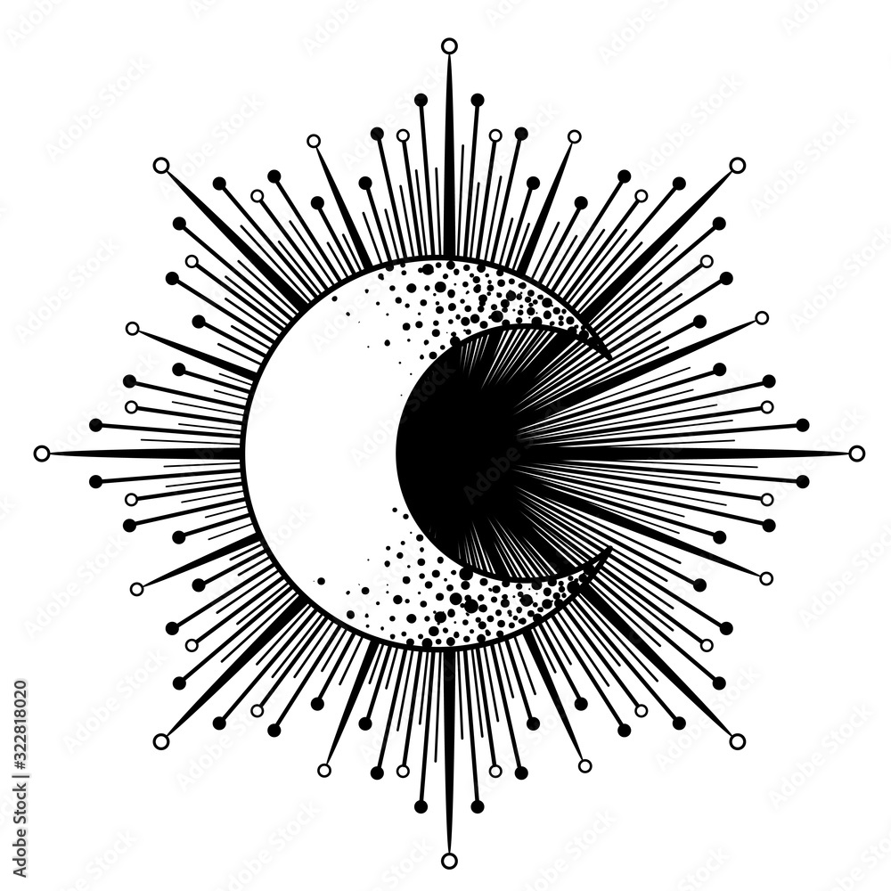 Moon frame. Sacred Geometry. Ayurveda symbol of harmony and balance ...