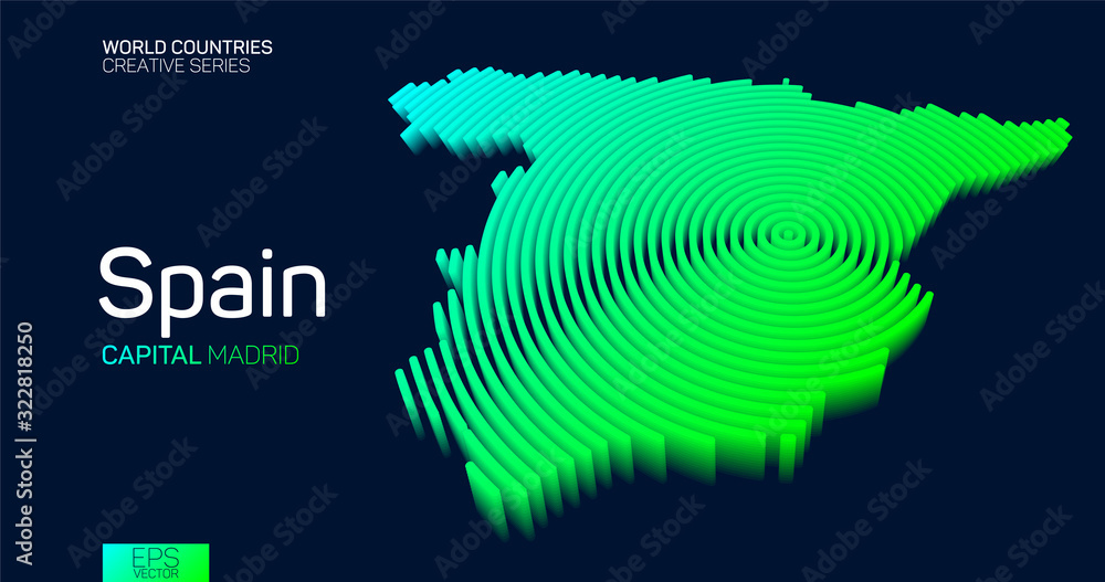 Isometric map of Spain with neon circle lines Stock Vector | Adobe Stock