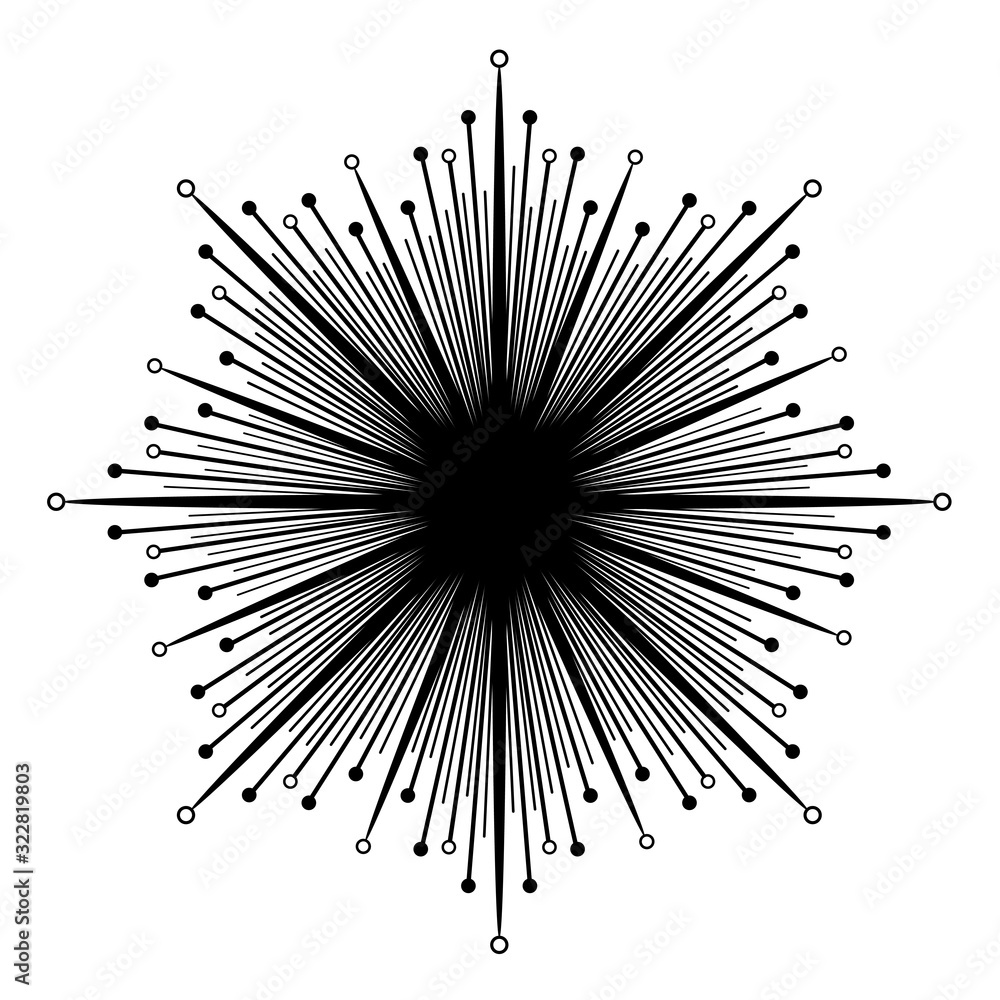 Outline drawing of rays of the sun in vintage style. Tattoo flesh ...