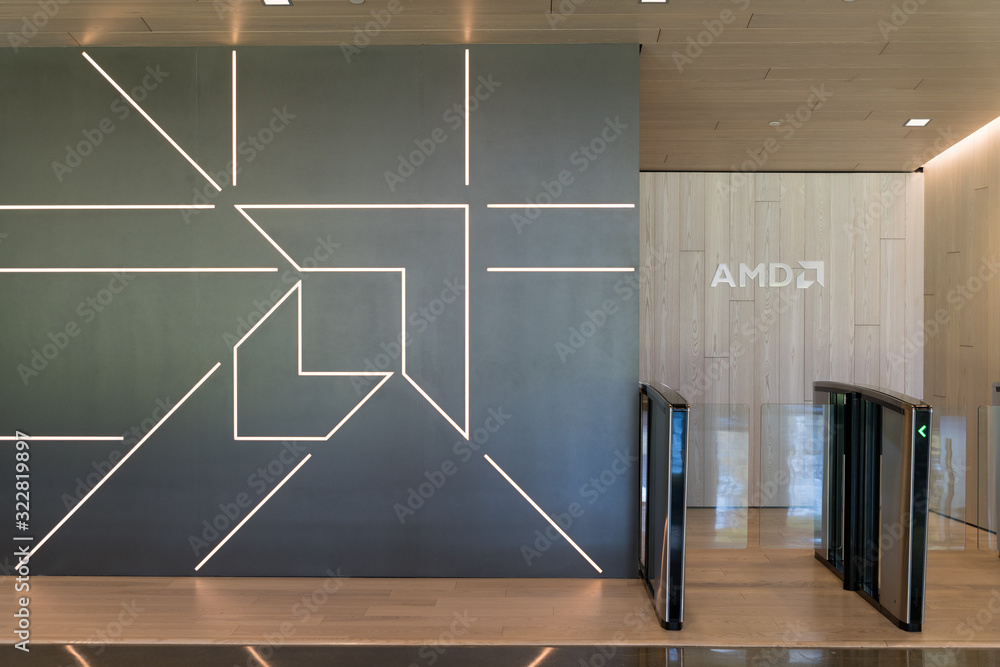 Foto Stock Santa Clara, California - April 26, 2018: AMD signage at its ...
