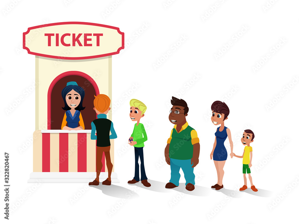 Diverse Multiracial People Queue, Adults and Child Characters to Cinema ... Diverse Multiracial People Queue, Adults and Child Characters to Cinema ...
