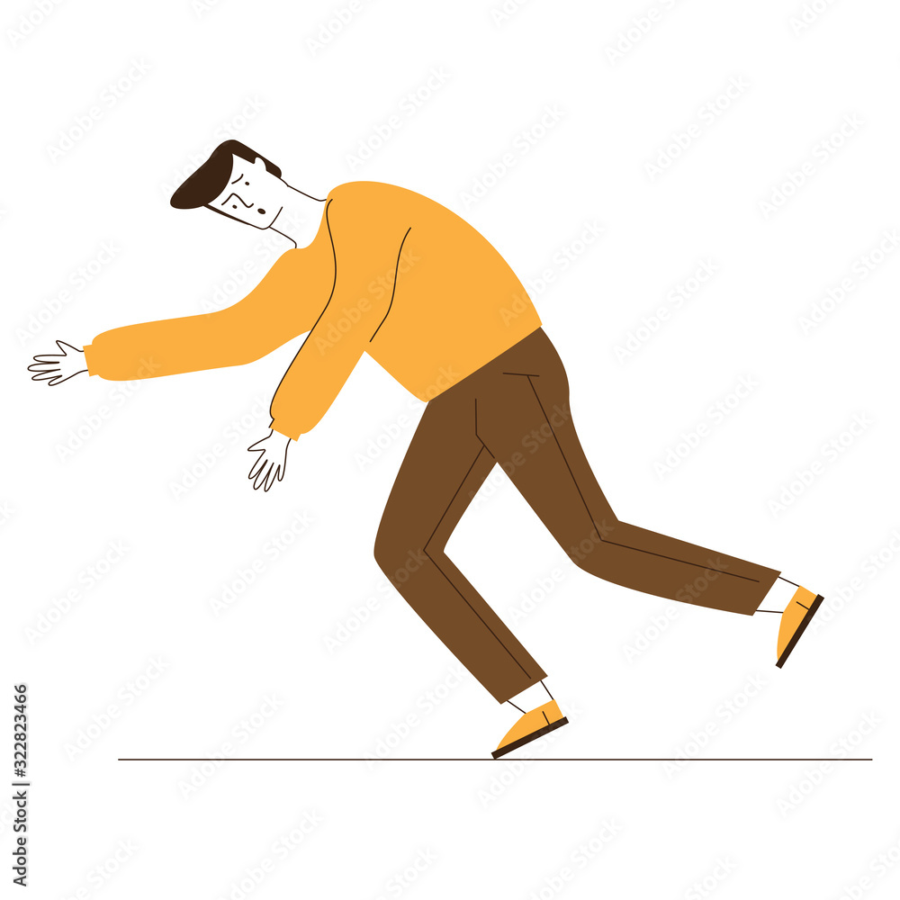 Scared clumsy man stumbling. Cartoon character falling down flat vector ...