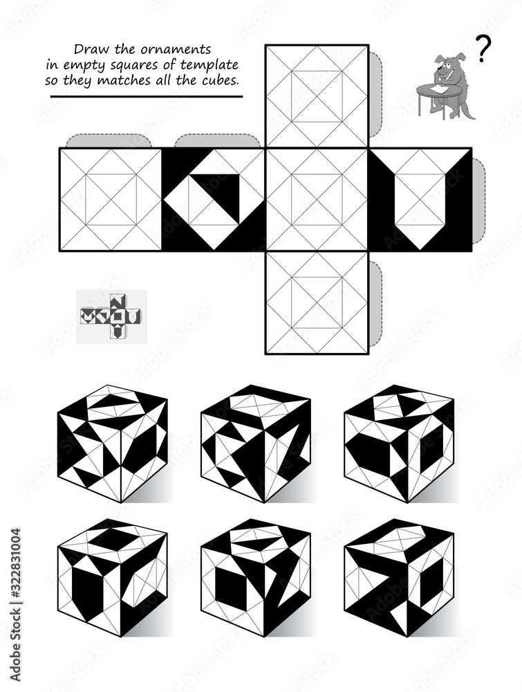 Logic puzzle game for children and adults. Draw the ornaments in empty ...