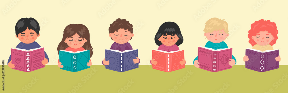 School Children Reading Clipart