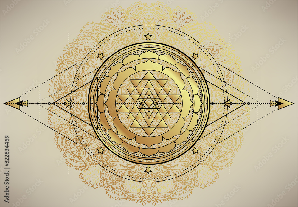 Vetor de The Sri Yantra or Sri Chakra, form of mystical diagram, Shri ...