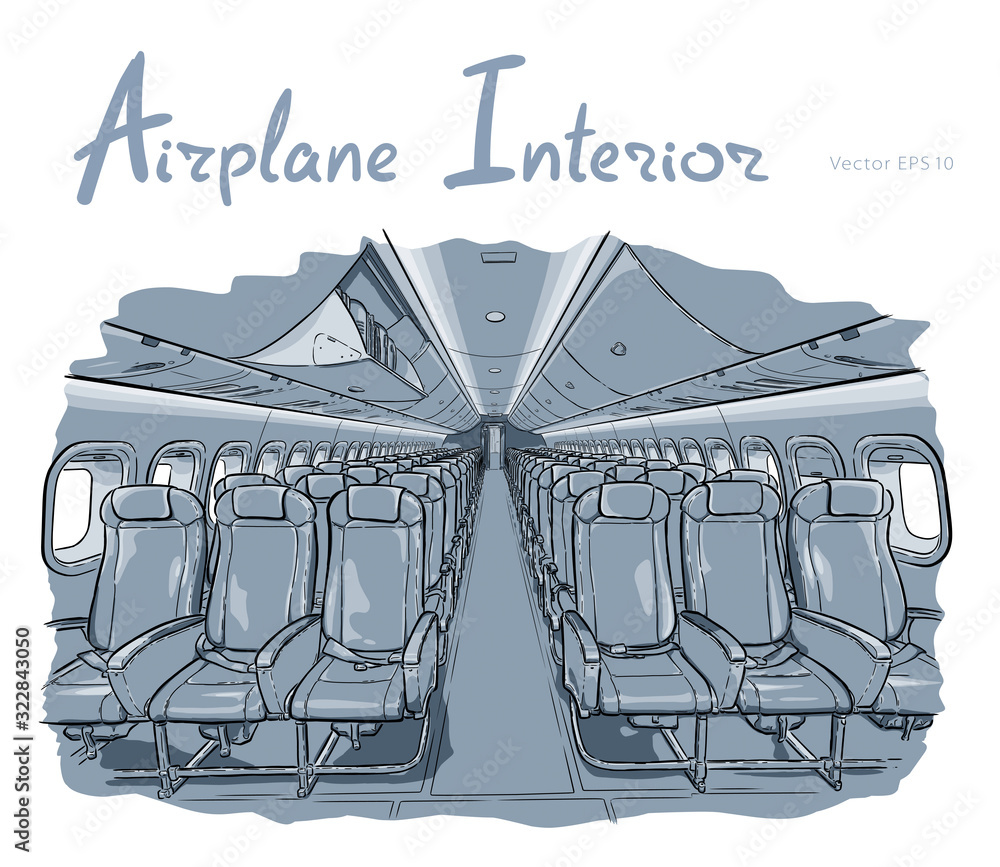 Airplane interior hand drawn sketch vector illustration Stock Vector ...