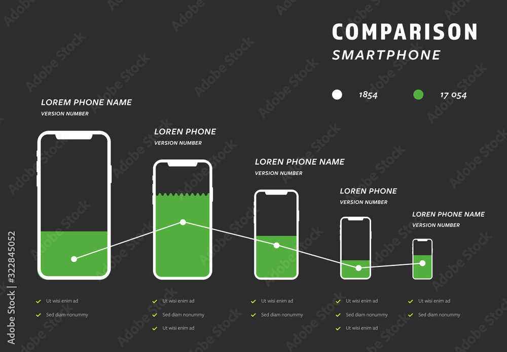 Comparison Chart Layout with Mobile Device Illustrations Stock Template ...