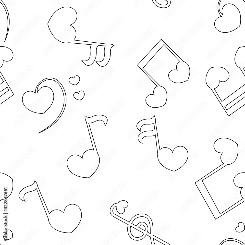 Seamless patter with love music - notes with hearts. Do, re, mi, fa ...