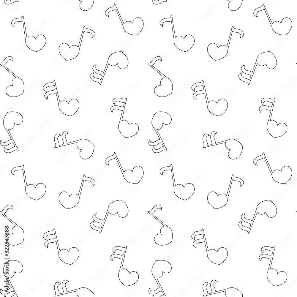 Seamless patter with love music - notes with hearts. Do, re, mi, fa ...