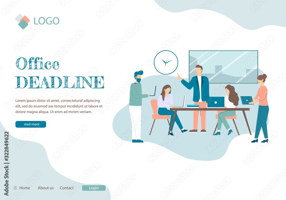 Office Deadline Banner. Cartoon People in Room, Alarm Pressure Stress ...