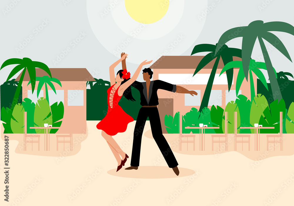 Latin Duo Performing Dance Vector Illustration. Man and Woman in Dance ...