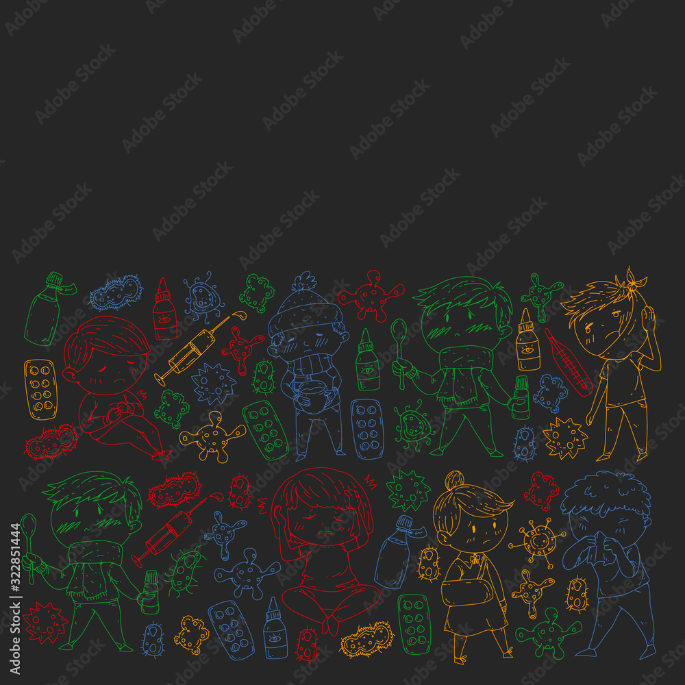 Vector pattern with little children. Illustration of Child diseases ...