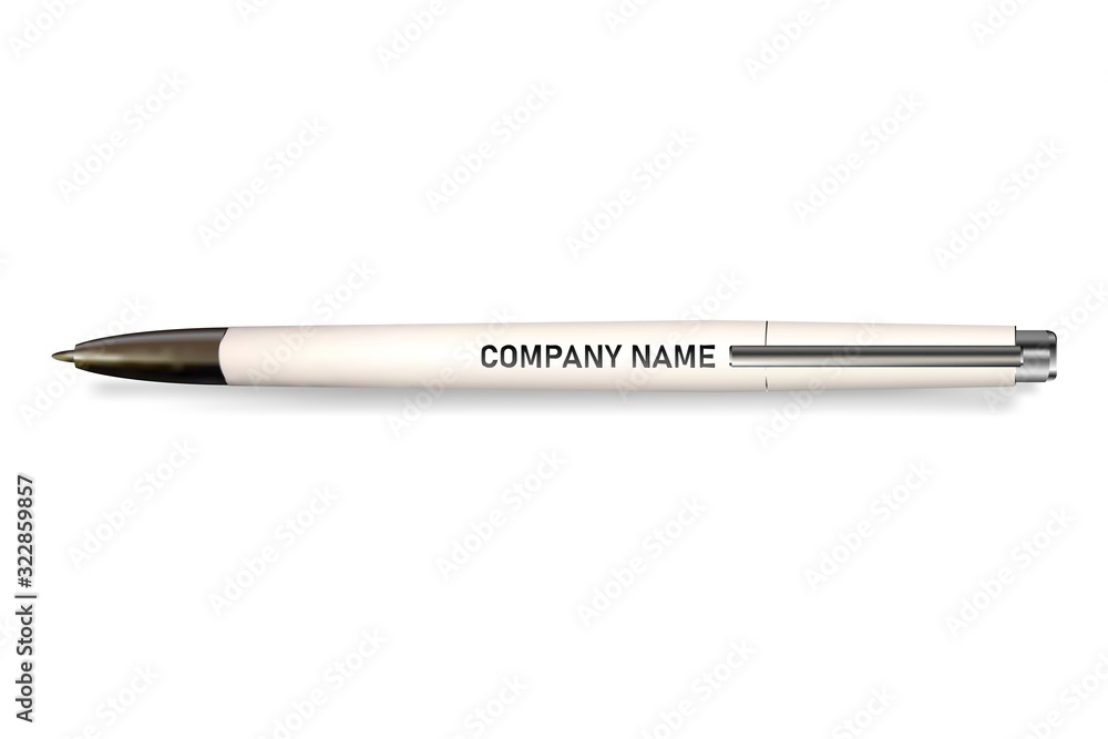 Vector plastic corporative pen mockup. White realistic pen for your ...