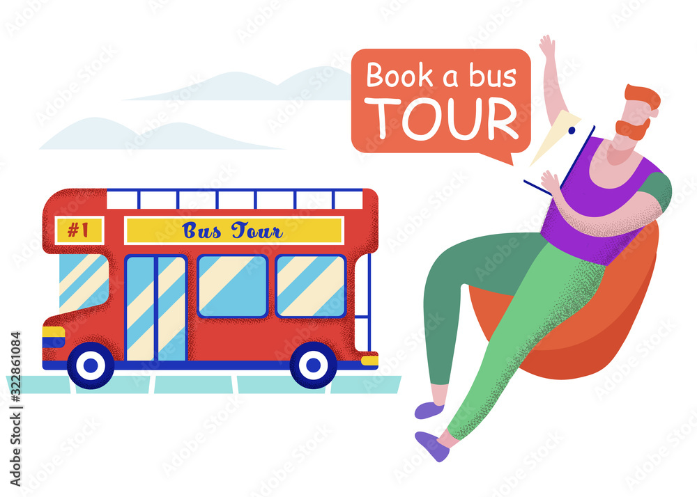 Relaxed Man Sitting on Armchair Book Two-Deck Bus Tour Using Mobile ...