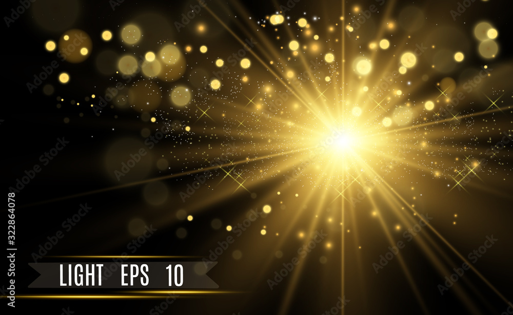 Vector Gold Sparkles, magic, bright light effect on a transparent ...