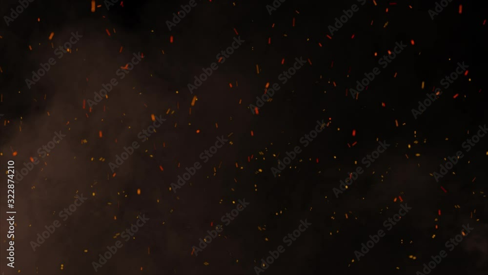 Sparks in Red Smoke. Flying Fire Sparks with Red Smoke on transparent ...