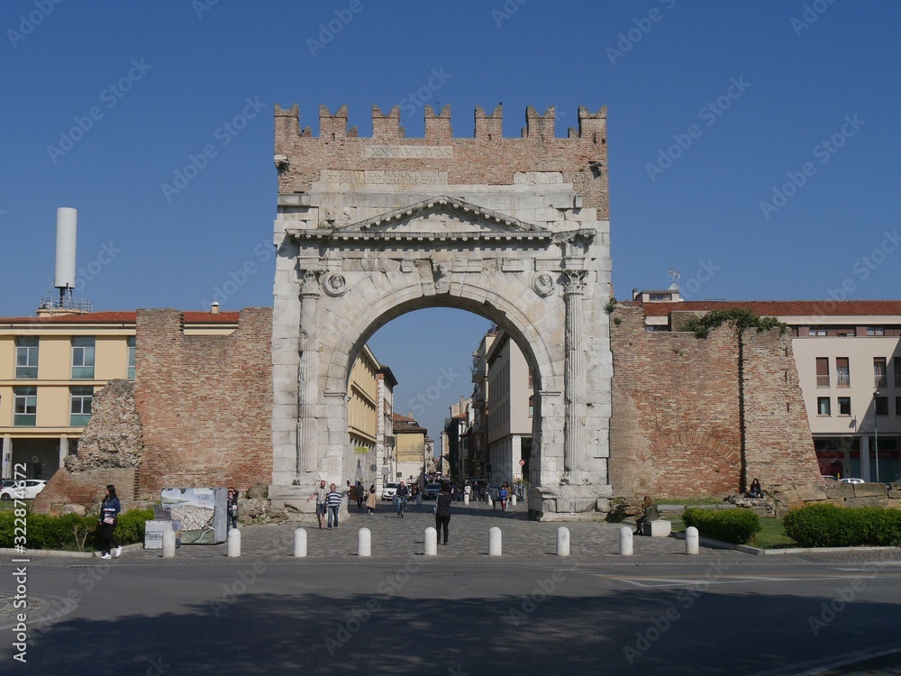 Rimini – Arch of Augustus with columns and Corinthian capitals is the ...