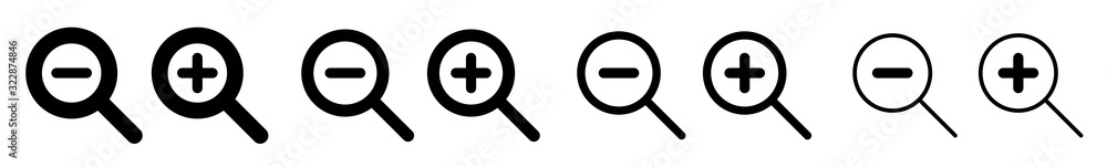 Magnifying Glass Plus Minus Icon Black | Magnifier Illustration | Zoom ...
