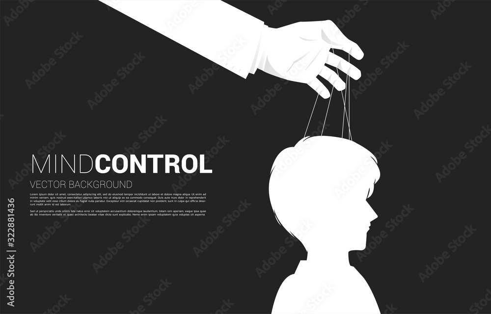 Hand Puppet Master controlling head of Silhouette of businessman ...