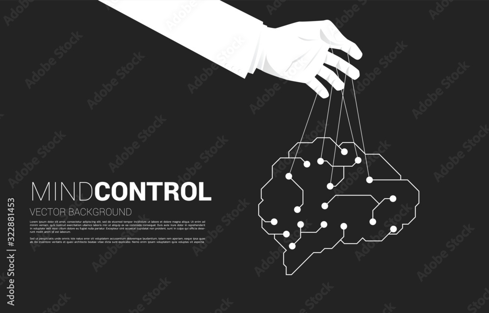 Hand Puppet Master controlling digital brain. Concept of manipulation ...