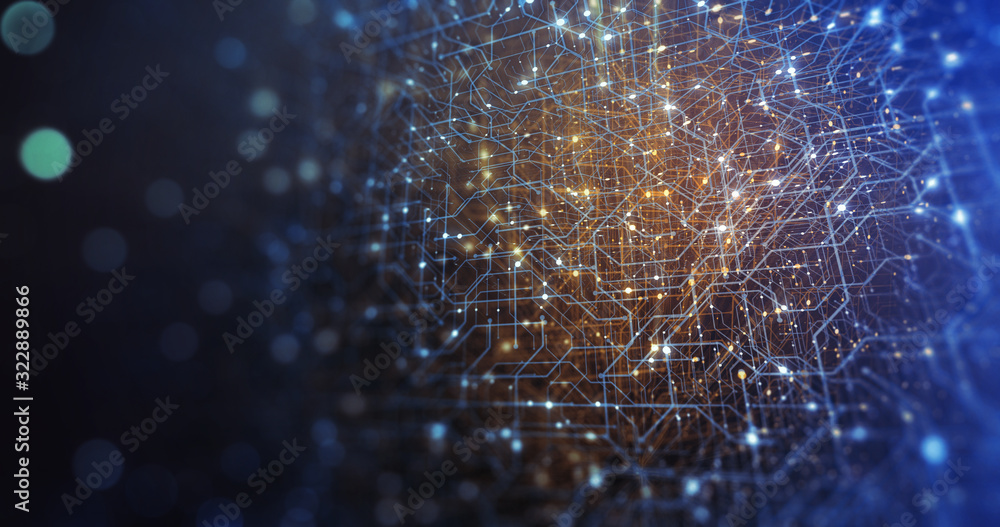 Abstract tech background made of printed circuit board. Depth of field ...