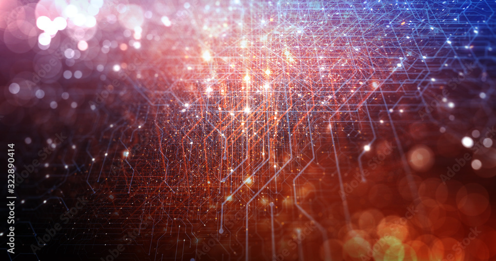 Abstract tech background made of printed circuit board. Depth of field ...