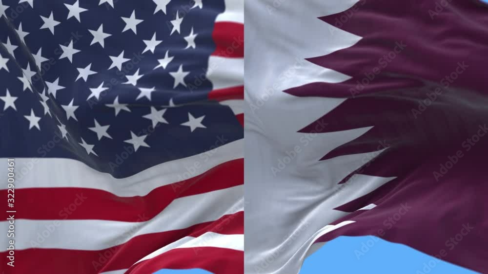 4k seamless United States of America USA and Qatar National flag slow ...