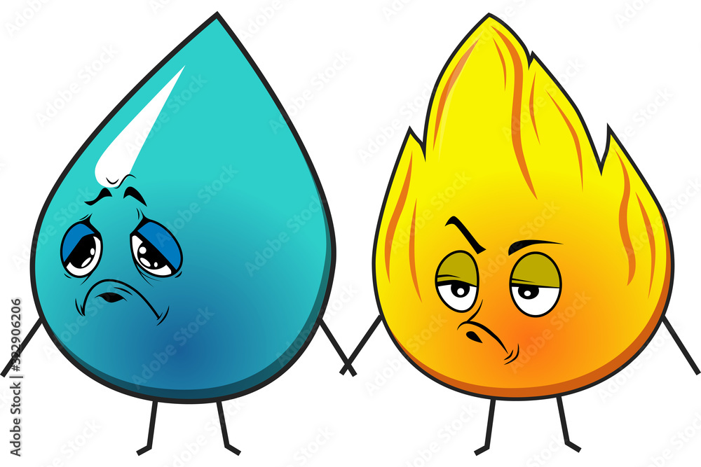 Water and fire cartoon vector illustration, can be use for mascot, icon ...