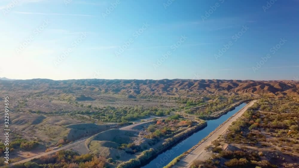 Aerial view of road along the Gila Canal in Sonora desert - Yuma ...