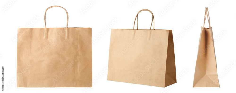 Brown paper shopping bags isolated on white background Stock Photo ...