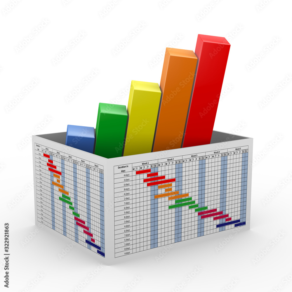 3d progress bar inside gantt chart box Stock Illustration | Adobe Stock