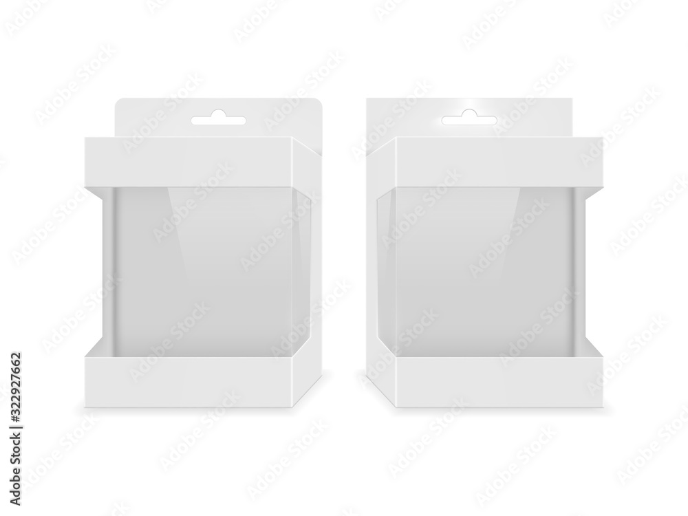 Paper white packaging box with transparent window and hanging hole ...