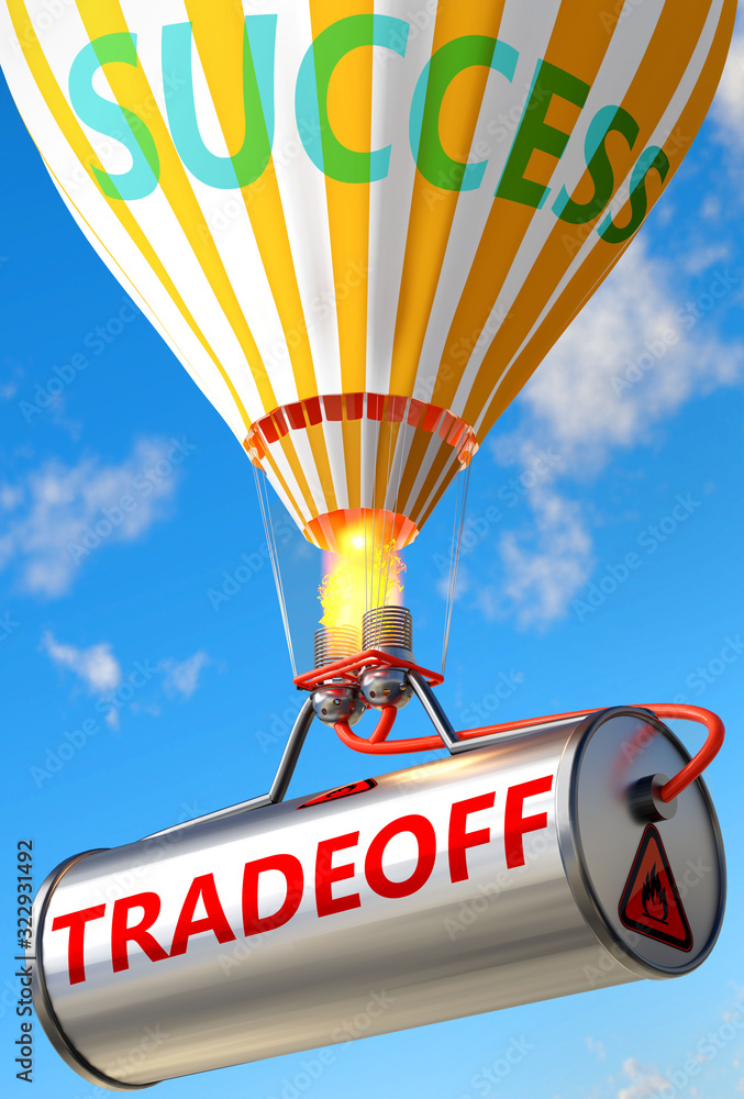 Tradeoff and success - pictured as word Tradeoff and a balloon, to ...