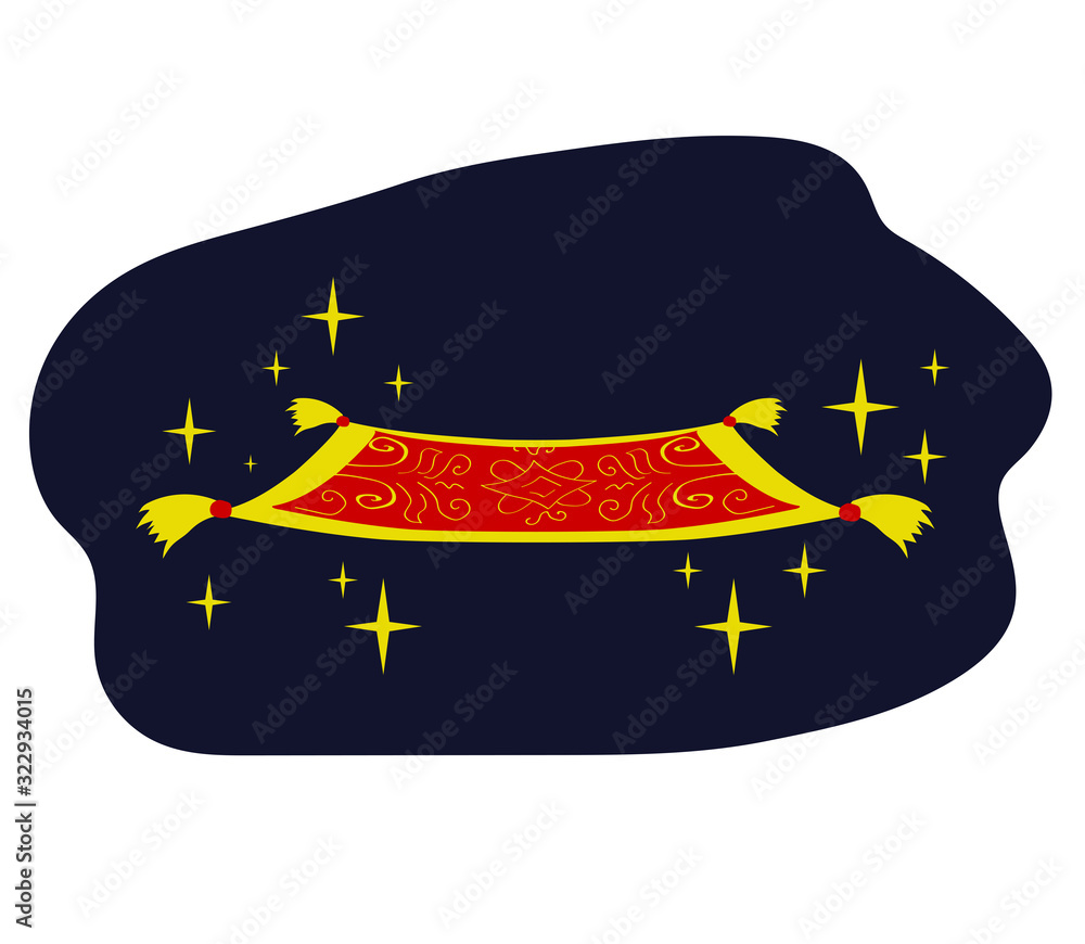 Magic flying carpet and stars on a blue background. Cartoon. Vector ...