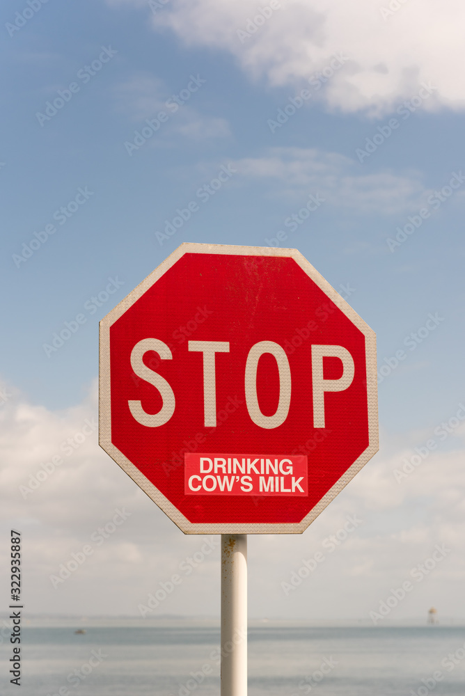 Traffic Stop sign altered, presumably by a vegan or vegetarian, with a ...